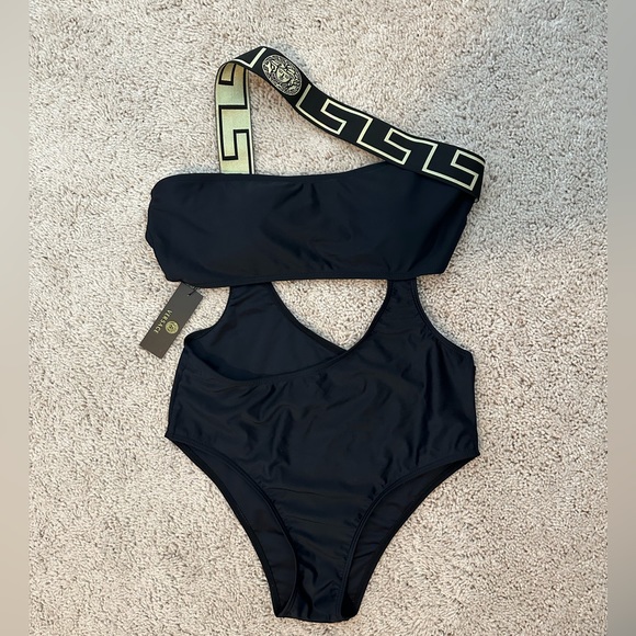 Versace | Swim | Versace Black Logo Bathing Suit Greca Border One Piece ...